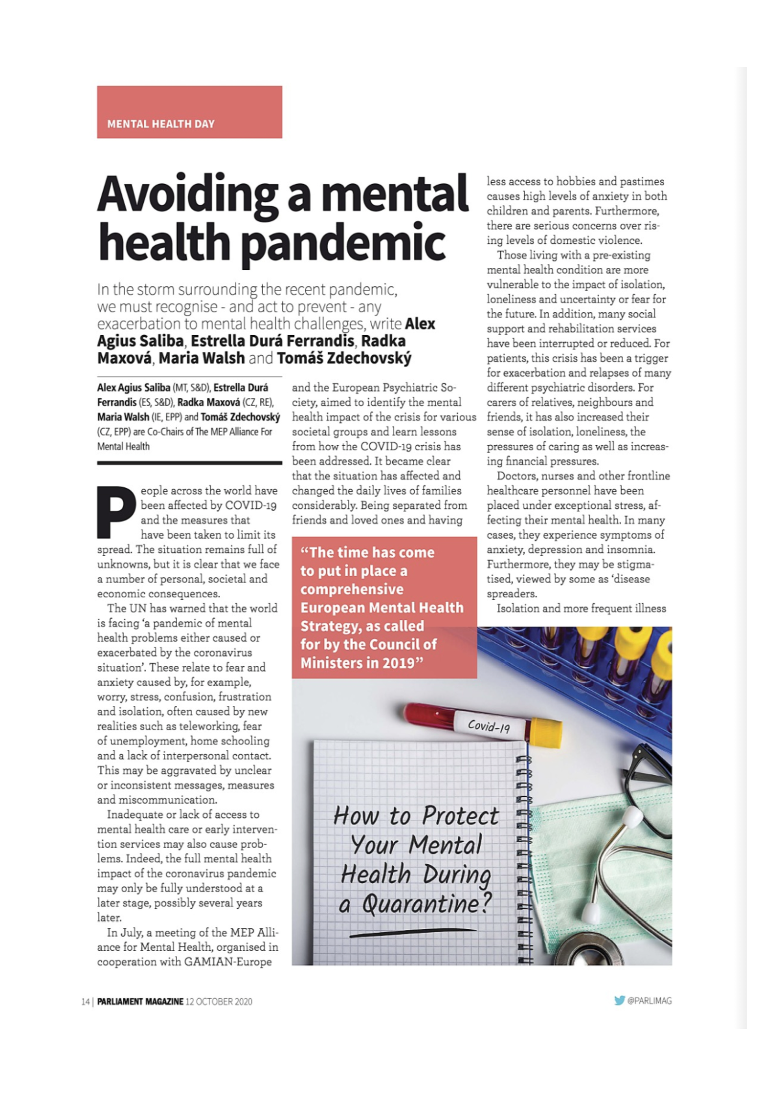MEPs Write About Mental Health And COVID 19 GAMIAN Europe